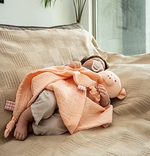 Ickles Pig Baby Lovey Security Blanket Organic Cozy Soft Muslin 100% Cotton Blanket for Girls and Boys Unisex Animal Design Warm Peach Lightweight Easy Care