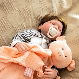 Ickles Pig Baby Lovey Security Blanket Organic Cozy Soft Muslin 100% Cotton Blanket for Girls and Boys Unisex Animal Design Warm Peach Lightweight Easy Care