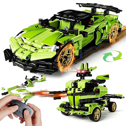 Remote & APP Controlled Robot/Car STEM Building Kit for Kids, 2in1 STEM Building Toys, 461 Pcs Educational Building Blocks for Kids Science Learning, Remote Control Car Toy Set for Boys Girls (Green)