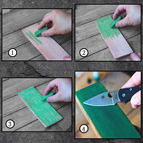 LAVODA Leather Strop Double-sided Honing Strop 3" by 8" with Green Polishing Compound Stropping Compound Leather Knife Sharpener for Woodcarving Chisels Razor Chef's knife Polishing Sharpening