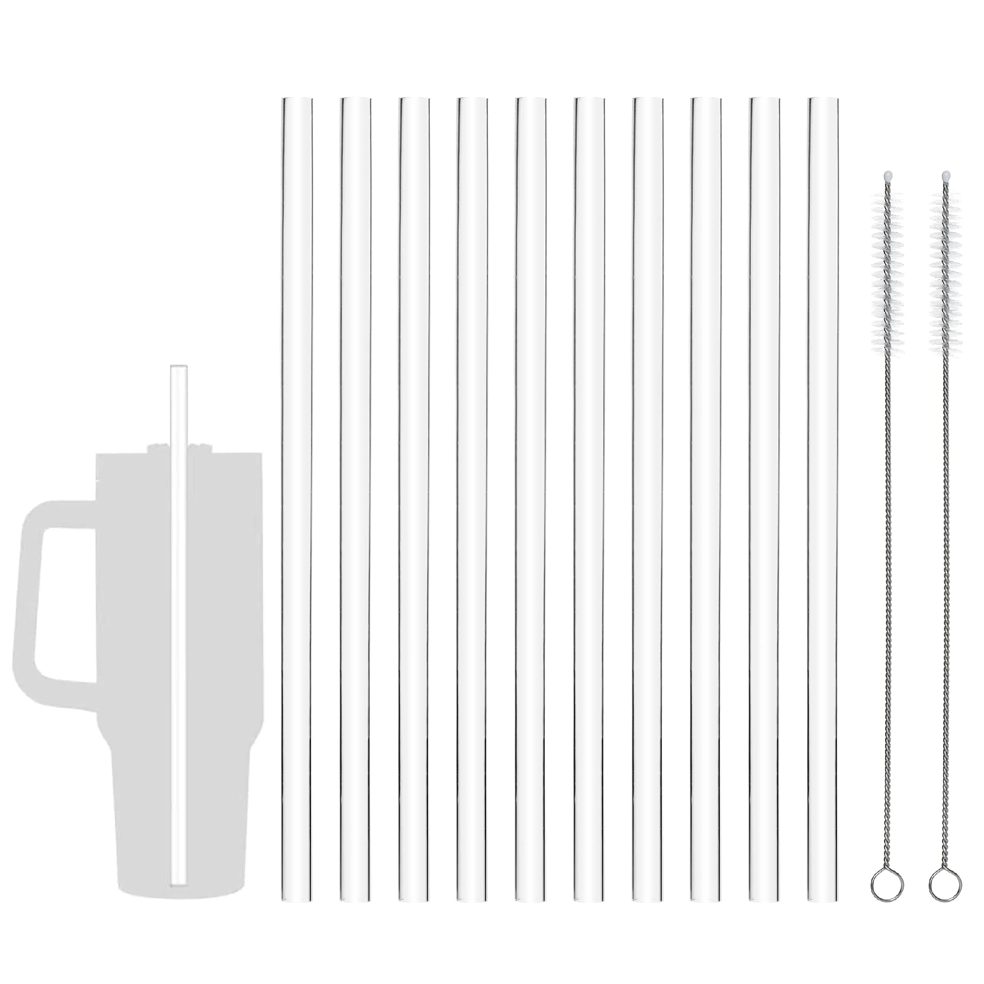 Replacement Straw for Stanley 40 oz 30 oz Cup Tumbler, 10 Pack Reusable Straws with Cleaning Brush for Stanley Adventure Travel Tumbler, Plastic Clear Straw for Stanley Accessories