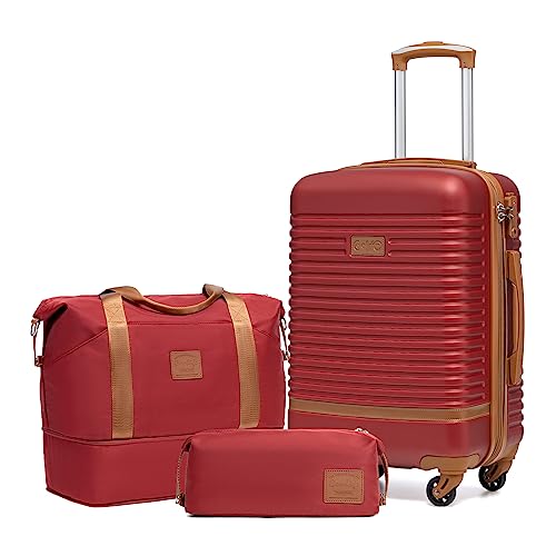 Coolife Suitcase Set 3 Piece Luggage Set Carry On Travel Luggage TSA Lock Spinner Wheels Hardshell Lightweight Luggage Set(Red, 3 piece set (DB/TB/20))