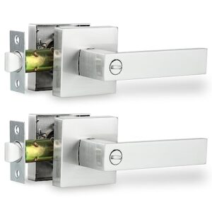 razcc door lever, heavy duty interior door handles for bathroom & bedroom privacy door lock handle keyless door knobs in satin nickel for right & left sided doors, 2 pack