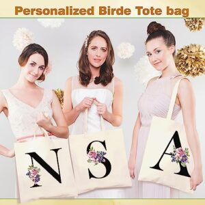 AUNOOL Monogram Tote Bag for Bridesmaid Wedding Day, Initial Canvas Makeup Bag with Zipper, Personalized Birthday Gifts for Women Mom Grandma Sister Friends, Reusable Grocery Bag for Shopping Letter J