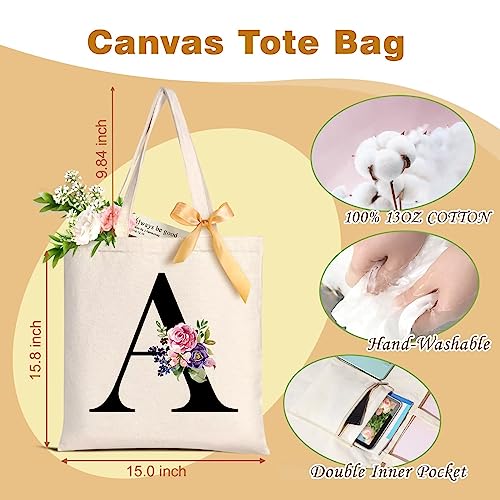 AUNOOL Personalized Tote Bags for Women Makeup Bag with Zipper, Monogram Tote Bag for Bridesmaid Wedding Day Bachelorette Shower Party, Suitable for Travel Holiday Shopping Picnic Letter A