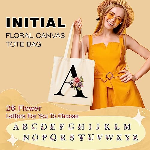 AUNOOL Personalized Tote Bags for Women Makeup Bag with Zipper, Monogram Tote Bag for Bridesmaid Wedding Day Bachelorette Shower Party, Suitable for Travel Holiday Shopping Picnic Letter A