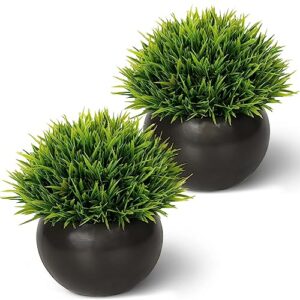 fiahosey fake potted plants small artificial grass with matte black ceramic pots faux plant greenery for bathroom living room office tabletop desk shelf decoration