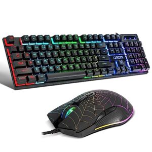 gaming keyboard and mouse for mac pc ps5 ps4 xbox one gamers, rgb backlit led mechanical feel keyboard with multimedia keys number pad, 104 keys usb desktop computer windows keyboard