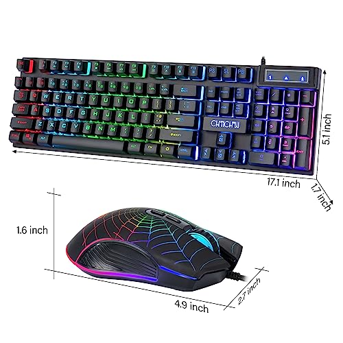 Gaming Keyboard and Mouse for Mac PC PS5 PS4 Xbox One Gamers, RGB Backlit LED Mechanical Feel Keyboard with Multimedia Keys Number Pad, 104 Keys USB Desktop Computer Windows Keyboard