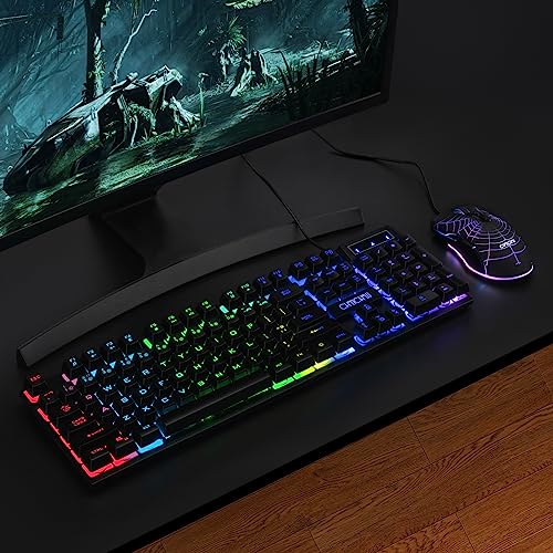 Gaming Keyboard and Mouse for Mac PC PS5 PS4 Xbox One Gamers, RGB Backlit LED Mechanical Feel Keyboard with Multimedia Keys Number Pad, 104 Keys USB Desktop Computer Windows Keyboard