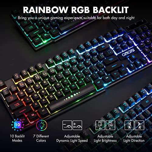 Gaming Keyboard and Mouse for Mac PC PS5 PS4 Xbox One Gamers, RGB Backlit LED Mechanical Feel Keyboard with Multimedia Keys Number Pad, 104 Keys USB Desktop Computer Windows Keyboard