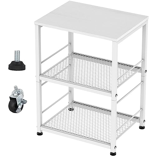 White Side Table Living Room End Table Bedroom Small Nightstand Modern Bedside Table with Storage Shelf, Kitchen Rolling Cart 3 Tier Mobile Side Table with Storage Printer Stand Rack for Home Office