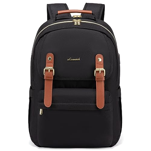 LOVEVOOK Laptop Backpack for Women College Casual Daypacks Stylish Travel Backpack Teacher Nurse Shoulder Purse Bag Fits up to 15.6Inch Laptop (Black-Brown)