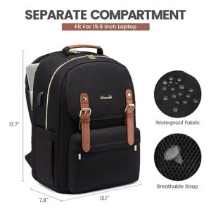 LOVEVOOK Laptop Backpack for Women College Casual Daypacks Stylish Travel Backpack Teacher Nurse Shoulder Purse Bag Fits up to 15.6Inch Laptop (Black-Brown)