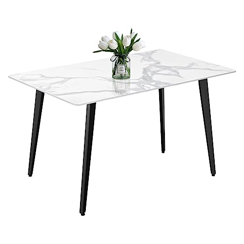 Comfy to go Sintered Stone Dining Table for 4, Rectangle Modern Kitchen Table with Metal Legs for Dining Room Restaurants White - 47.2x27.6x30.2 Inch (Only Table)