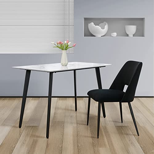 Comfy to go Sintered Stone Dining Table for 4, Rectangle Modern Kitchen Table with Metal Legs for Dining Room Restaurants White - 47.2x27.6x30.2 Inch (Only Table)