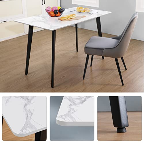 Comfy to go Sintered Stone Dining Table for 4, Rectangle Modern Kitchen Table with Metal Legs for Dining Room Restaurants White - 47.2x27.6x30.2 Inch (Only Table)