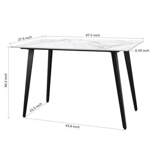 Comfy to go Sintered Stone Dining Table for 4, Rectangle Modern Kitchen Table with Metal Legs for Dining Room Restaurants White - 47.2x27.6x30.2 Inch (Only Table)