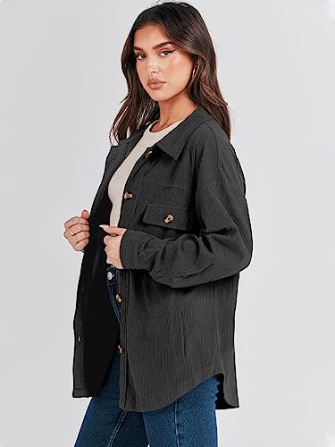 ANRABESS Women Casual Jackets Corduroy Shacket Fall Oversized Button Down Shirts Long Sleeve Casual Loose Cardigan Blouse Coat 1027heise-L