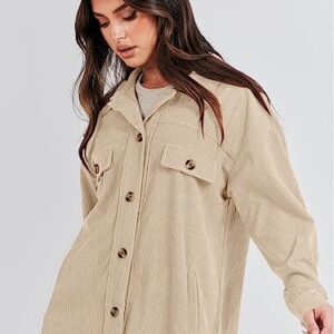 ANRABESS Oversized Jackets for Women Casual Button Down Shirts Corduroy Shacket 2023 Fall Fleece Cardigan Blouse Trendy Coat with Pockets 1027xingse-L