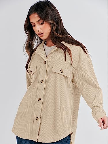 ANRABESS Oversized Jackets for Women Casual Button Down Shirts Corduroy Shacket 2023 Fall Fleece Cardigan Blouse Trendy Coat with Pockets 1027xingse-L