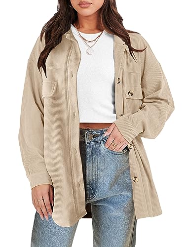 ANRABESS Oversized Jackets for Women Casual Button Down Shirts Corduroy Shacket 2023 Fall Fleece Cardigan Blouse Trendy Coat with Pockets 1027xingse-L