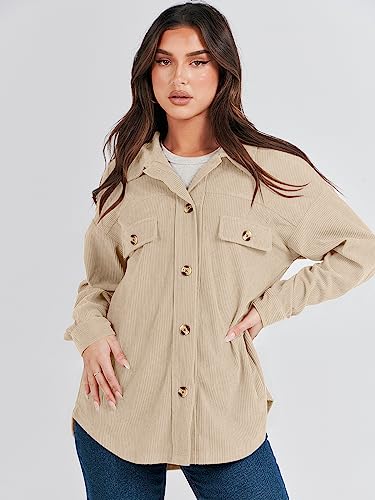 ANRABESS Oversized Jackets for Women Casual Button Down Shirts Corduroy Shacket 2023 Fall Fleece Cardigan Blouse Trendy Coat with Pockets 1027xingse-L