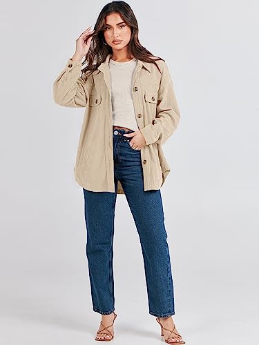 ANRABESS Oversized Jackets for Women Casual Button Down Shirts Corduroy Shacket 2023 Fall Fleece Cardigan Blouse Trendy Coat with Pockets 1027xingse-L