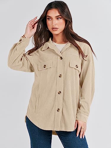 ANRABESS Oversized Jackets for Women Casual Button Down Shirts Corduroy Shacket 2023 Fall Fleece Cardigan Blouse Trendy Coat with Pockets 1027xingse-L