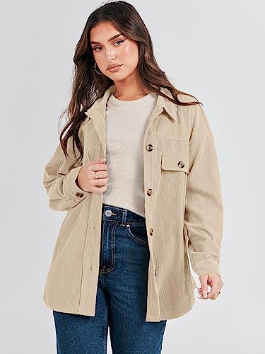 ANRABESS Oversized Jackets for Women Casual Button Down Shirts Corduroy Shacket 2023 Fall Fleece Cardigan Blouse Trendy Coat with Pockets 1027xingse-L