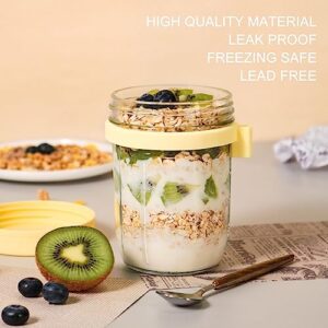 GUEQUITLEX Overnight Oats containers with lids and Spoon 12 oz Overnight Oats Jars Airtight Glass Mason Jars for Milk, Cereal, Fruit