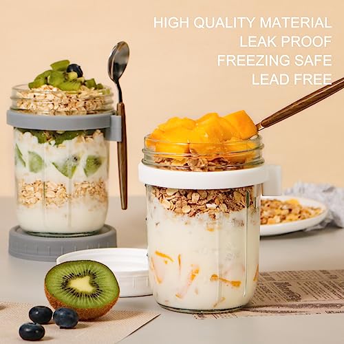 GUEQUITLEX Overnight Oats containers with lids and Spoon 12 oz Overnight Oats Jars Airtight Glass Mason Jars for Milk, Cereal, Fruit