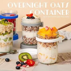 GUEQUITLEX Overnight Oats containers with lids and Spoon 12 oz Overnight Oats Jars Airtight Glass Mason Jars for Milk, Cereal, Fruit