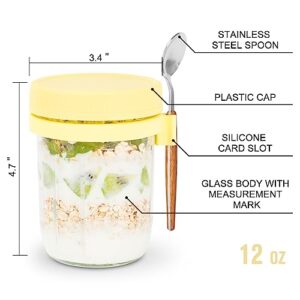 GUEQUITLEX Overnight Oats containers with lids and Spoon 12 oz Overnight Oats Jars Airtight Glass Mason Jars for Milk, Cereal, Fruit