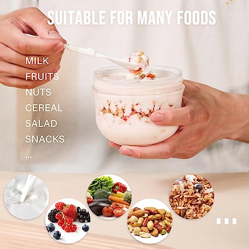 BEWAVE Overnight Oats Containers, 20oz Overnight Oats Jars with Lid and Spoon, Portable Plastic Oatmeal Mason Jar for Yogurt Cereal Milk Vegetable Fruit Salad Storage, Pink