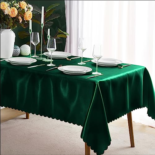 KKJIAF 6 Packs Hunter Green Satin Tablecloth 58" x 102" Rectangle Bright Silky Smooth Satin Table Cover for Wedding Party Banquet Decoration