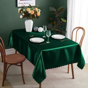 KKJIAF 6 Packs Hunter Green Satin Tablecloth 58" x 102" Rectangle Bright Silky Smooth Satin Table Cover for Wedding Party Banquet Decoration