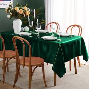 KKJIAF 6 Packs Hunter Green Satin Tablecloth 58" x 102" Rectangle Bright Silky Smooth Satin Table Cover for Wedding Party Banquet Decoration