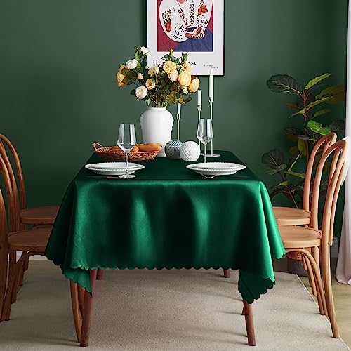 KKJIAF 6 Packs Hunter Green Satin Tablecloth 58" x 102" Rectangle Bright Silky Smooth Satin Table Cover for Wedding Party Banquet Decoration