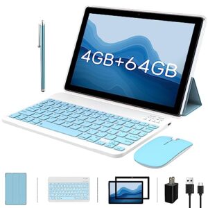 2 in 1 tablet 10.1 inch, android 11.0 tablet with keyboard case, 4gb+64gb rom/1tb computer tablets, quad core, hd touch screen, dual carema, games, wi-fi，bt, google gms certified (night blue)