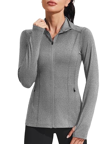 Pinspark Womens Workout Jackets Thumb Holes Sports Top Casual Soft Lightweight Athletic Jacket Full Zip Track Coats