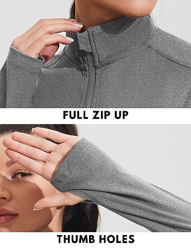 Pinspark Womens Workout Jackets Thumb Holes Sports Top Casual Soft Lightweight Athletic Jacket Full Zip Track Coats