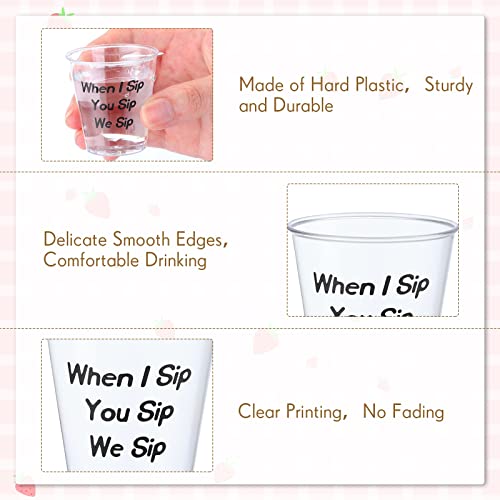 Tanlade 100 Pcs Clear Plastic Shot Glasses 2 oz Disposable Mini Plastic Cups Food Sample Communion Cup Small Containers for Sauce Dessert Wine Sample Tasting Birthday Wedding Party, 4 Styles (Naughty)