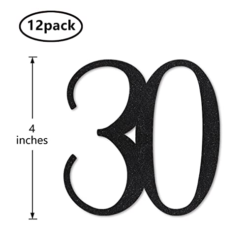 Black Glitter 30th Birthday Centerpiece Sticks, 12-Pack Number 30 Table Topper Anniversary Party Decorations