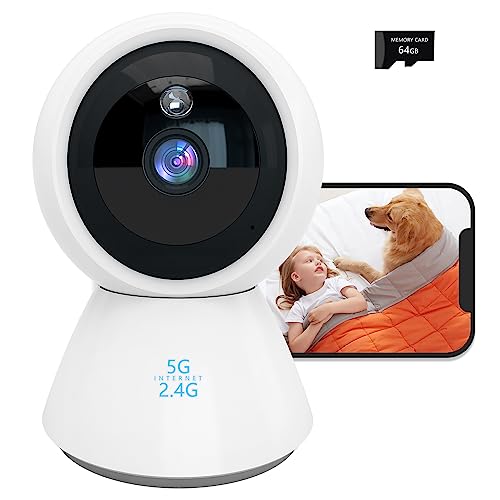 4MP Indoor Security Camera Pet with Phone App 2K 5GHz & 2.4GHz 360°Wireless WiFi Cameras for Baby/Elder/Dog/Pet Motion Detection Audible Alarm Easy Installation Compatible Alexa 1Pcs 64GB SD