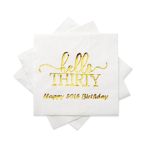 Livebe Birthday Party Supplies Napkins Disposable Paper Napkins with Gold Foil,Happy Birthday Decorations,100-Pack,3-Ply Napkins,5 x 5 inch folded (Gold 30th)