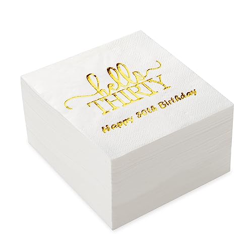 Livebe Birthday Party Supplies Napkins Disposable Paper Napkins with Gold Foil,Happy Birthday Decorations,100-Pack,3-Ply Napkins,5 x 5 inch folded (Gold 30th)