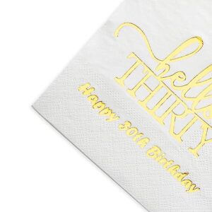 Livebe Birthday Party Supplies Napkins Disposable Paper Napkins with Gold Foil,Happy Birthday Decorations,100-Pack,3-Ply Napkins,5 x 5 inch folded (Gold 30th)