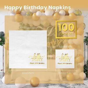 Livebe Birthday Party Supplies Napkins Disposable Paper Napkins with Gold Foil,Happy Birthday Decorations,100-Pack,3-Ply Napkins,5 x 5 inch folded (Gold 30th)