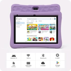 Kids Tablet, 10 inch Tablet for Kids, Android 13, Google Kids Space, Parental Control, 2GB RAM 32GB Storage, HD IPS Glass Screen, 6000mAh Battery, EVA Shockproof Case, PlimPad Kids10 (Purple)